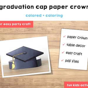Graduation Cap Paper Crown Party Coloring Printable Kids Craft ...