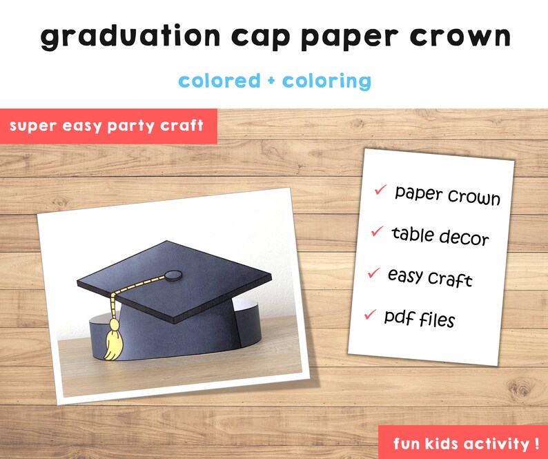 Graduation Cap Paper Crown Party Coloring Printable Kids Craft - Etsy