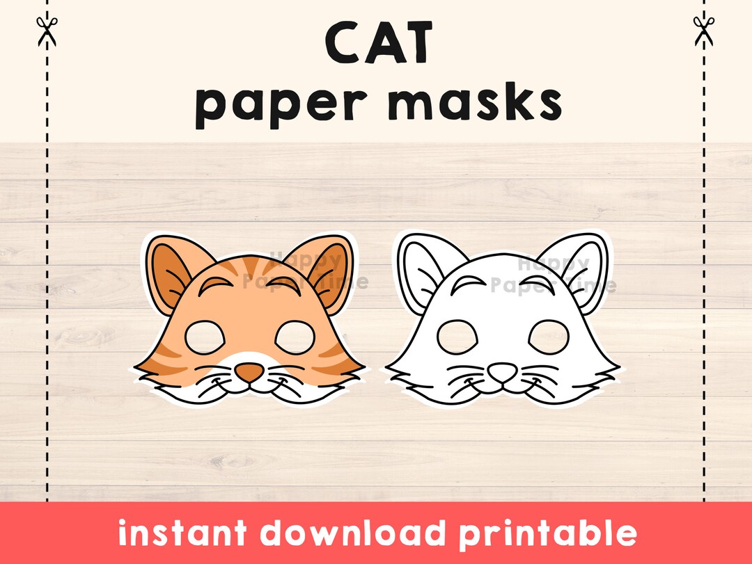 Cat Mask Paper Kitty Animal Mask Party Favor Pet Printable Costume ...