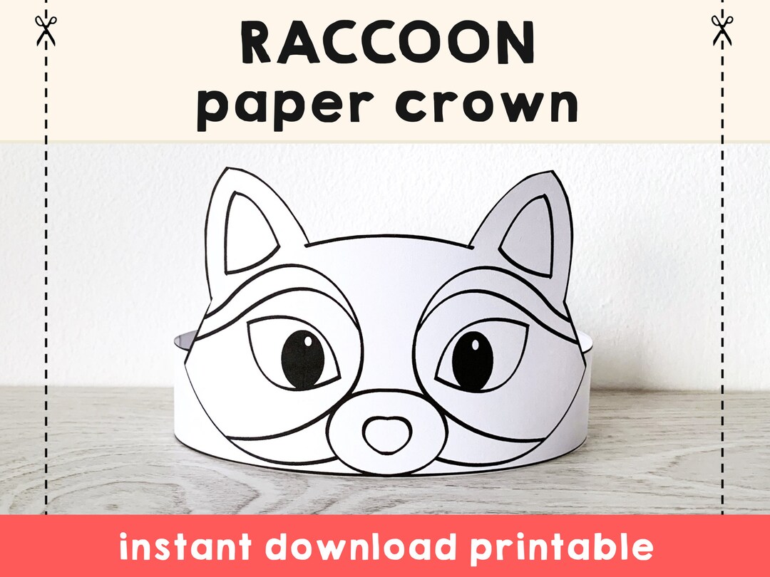 Raccoon Paper Crown Coloring Printable Kids Craft Woodland Forest ...