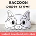 Raccoon Paper Crown Coloring Printable Kids Craft Woodland Forest ...