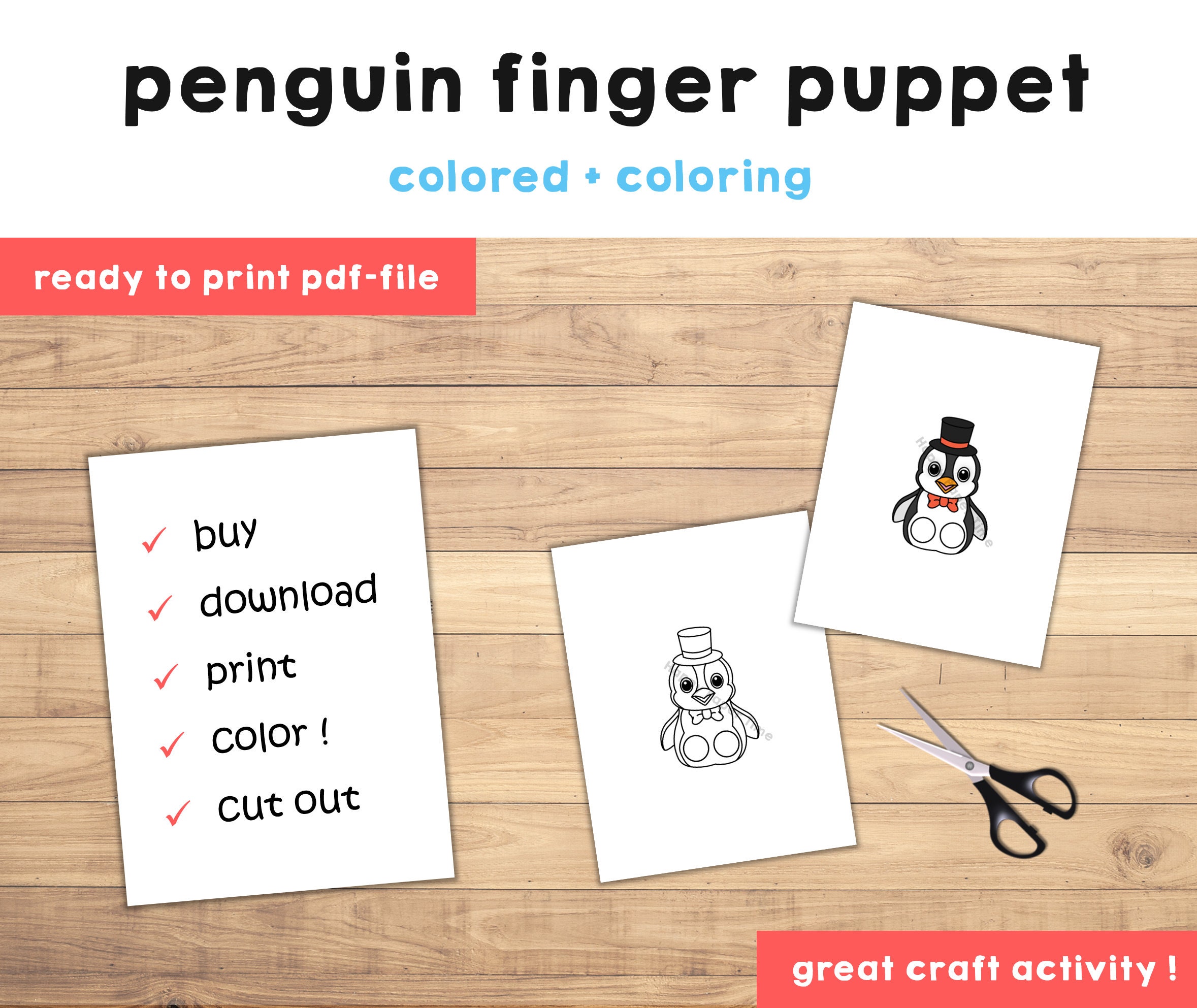 Penguin Paper Craft Printable Finger Puppet Template Kids | Etsy