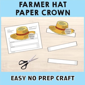 Farmer Straw Hat Gardener Paper Crown Party Printable Kids Craft ...