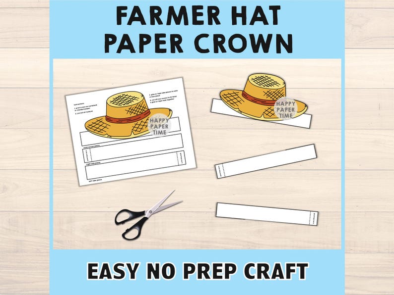 Farmer Straw Hat Gardener Paper Crown Party Printable Kids Craft ...