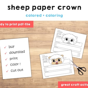 Sheep Paper Crown Template Coloring Activity Printable Kids Craft Farm ...