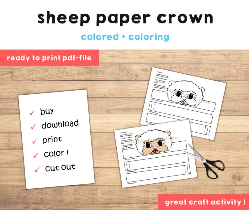 Sheep Paper Crown Template Coloring Activity Printable Kids - Etsy