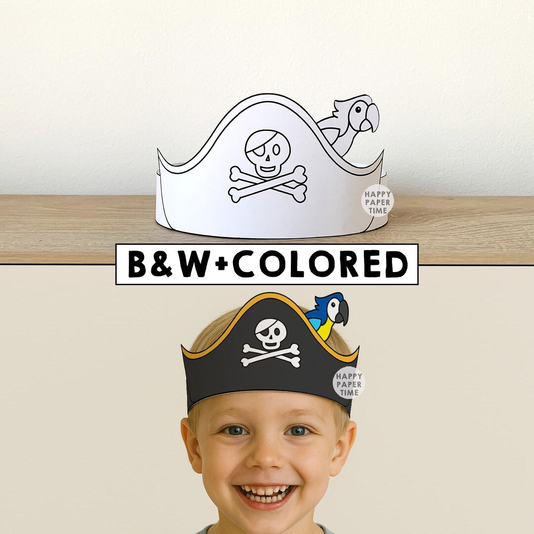 Pirate Hat Paper Crown Template Pirate Captain Party Headband Coloring ...