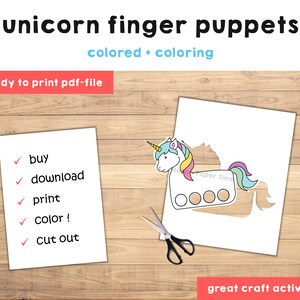 Unicorn Paper Craft Printable Finger Puppet Kids Craft Unicorn Birthday ...