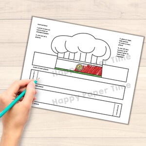 Chef Hat Cook Paper Crown Restaurant Party Coloring Printable Kids ...