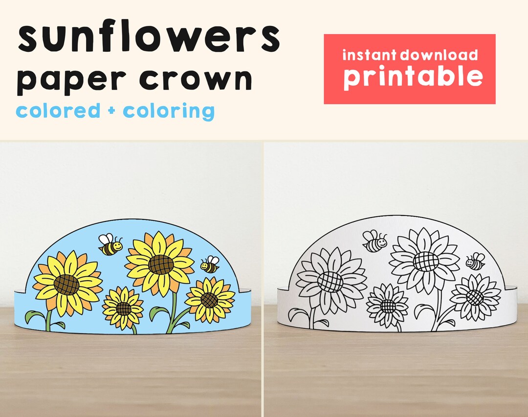 Sunflowers Summer Paper Crowns Printable Kids Craft Coloring Birthday ...