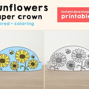 Sunflowers Summer Paper Crowns Printable Kids Craft Coloring Birthday ...