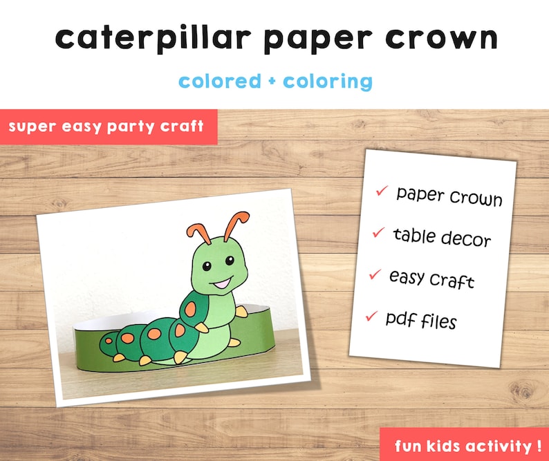 Caterpillar Paper Crown Headband Party Coloring Printable Kids - Etsy