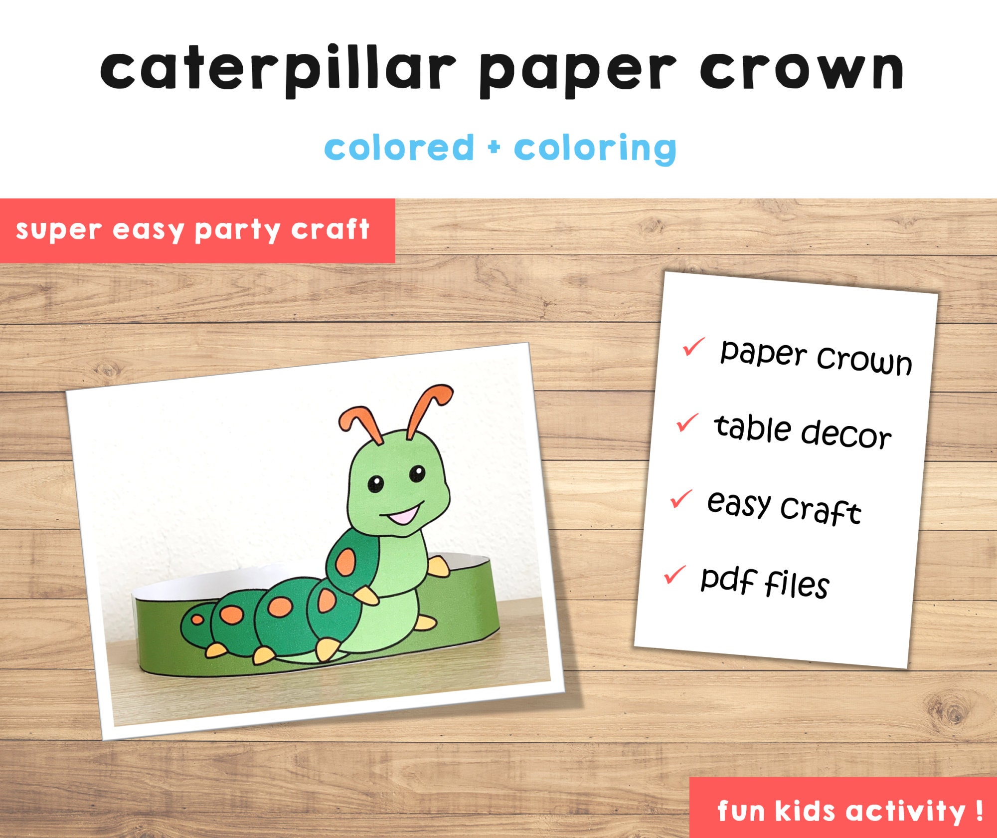 Caterpillar Paper Crown Headband Party Coloring Printable Kids - Etsy