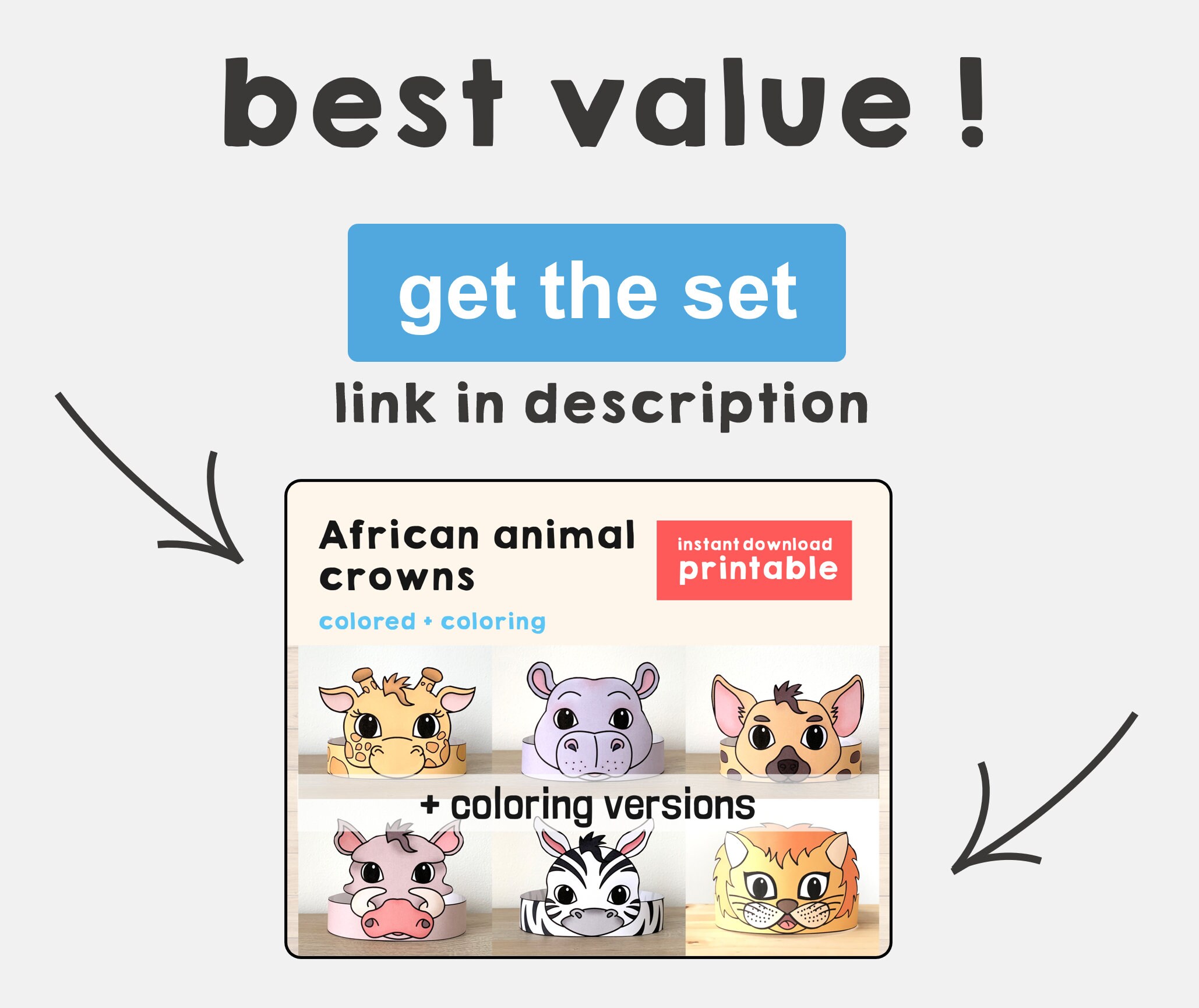 Hyena Paper Crown Party Coloring Printable Kids Craft African - Etsy