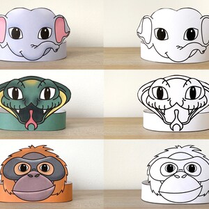 Asian Jungle Animals Paper Crowns Panda Elephant Cobra Tiger Orangutan ...