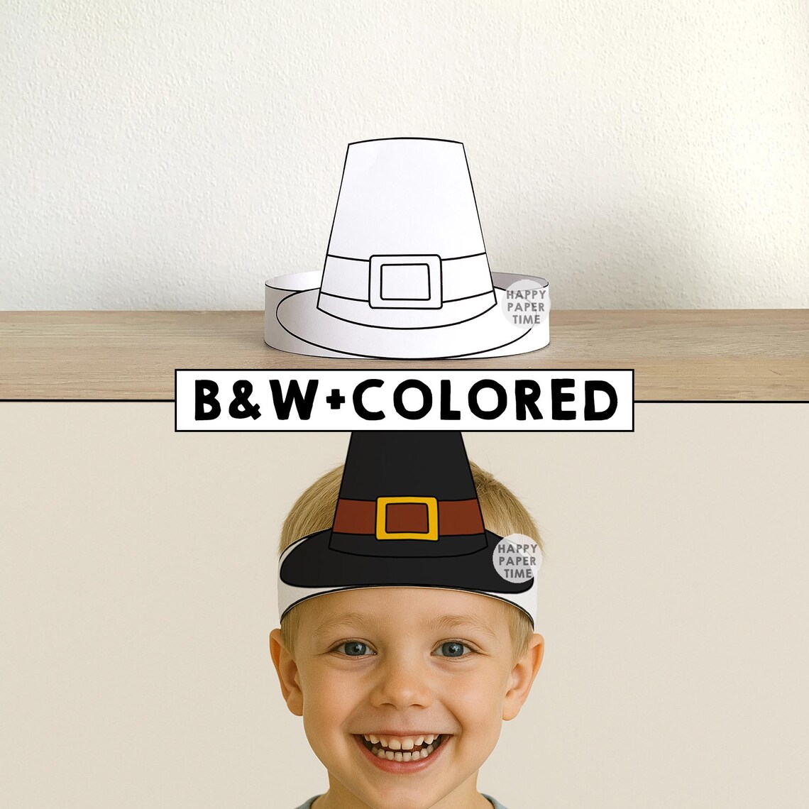 Pilgrim Hat Headband Paper Crown Thanksgiving Settler Party Coloring ...