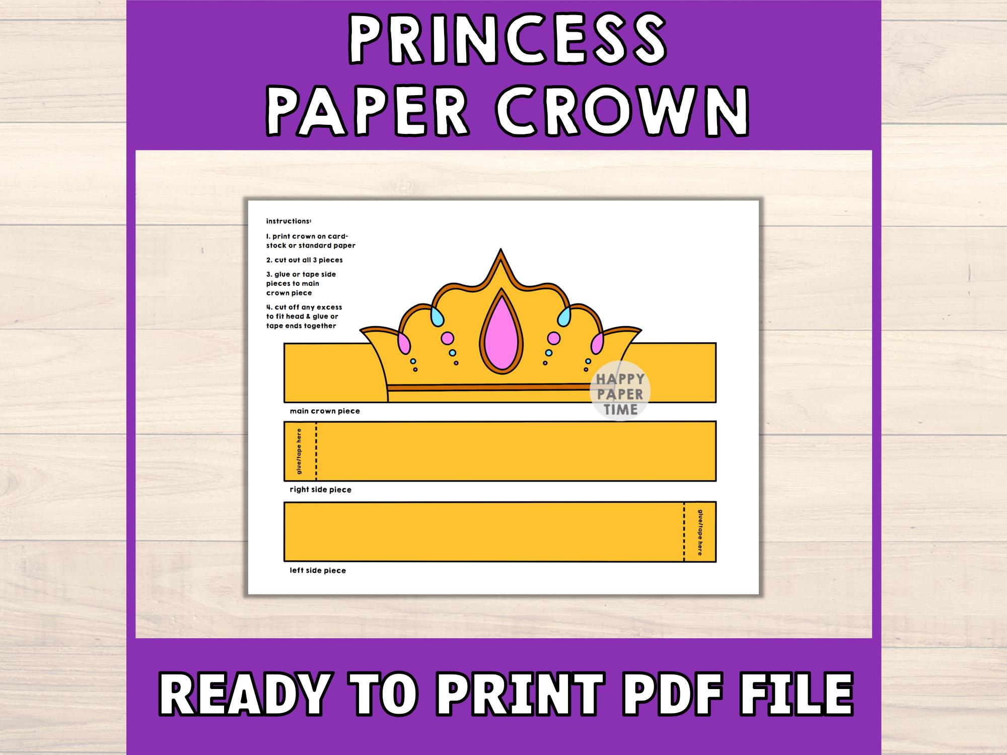Princess Paper Crown Template Fantasy Medieval Party Headband Costume ...