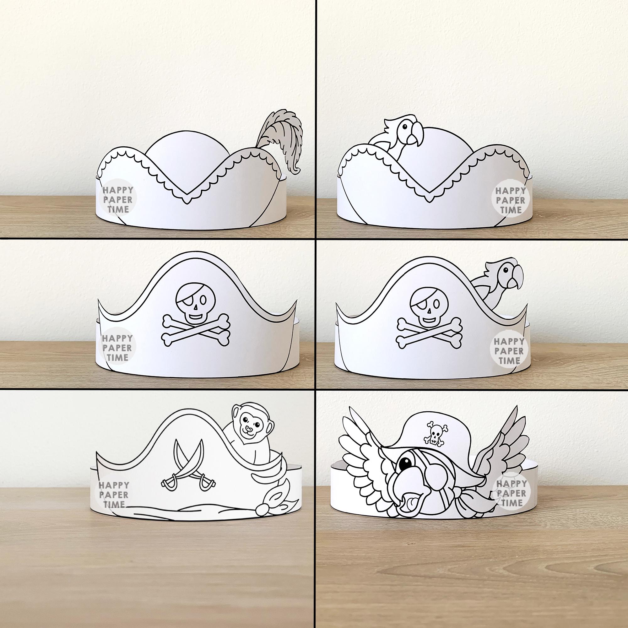 Pirate Paper Crowns Pirate Captain Parrot Printable Costume DIY Party ...