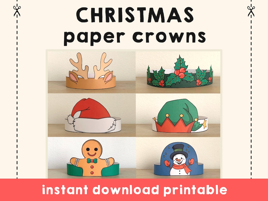 Christmas Paper Crowns Activity Printable Kids Craft Hats Winter ...