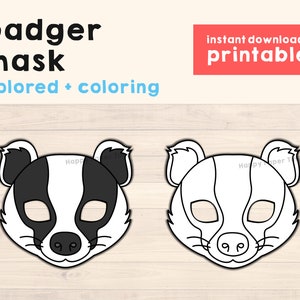 Badger Mask Badger Costume Animal Mask Printable Party Favor | Etsy