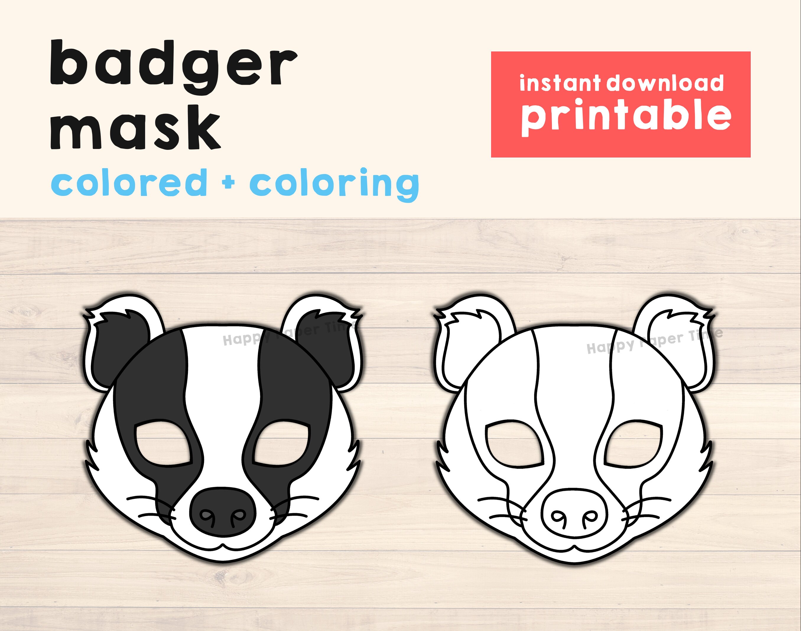 Badger Mask Badger Costume Animal Mask Printable Party Favor - Etsy