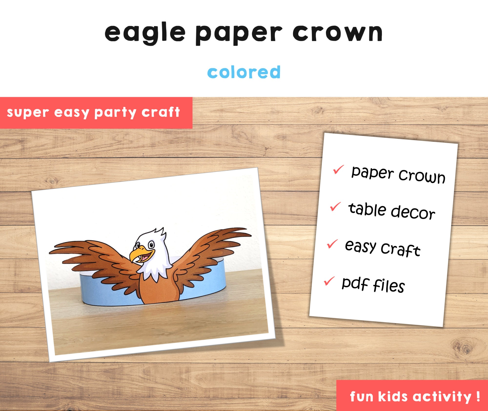 Eagle Paper Crown Party Activity Printable Kids Costume Craft - Etsy