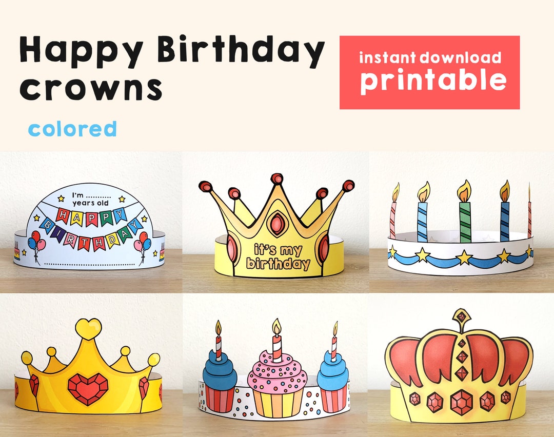 Happy Birthday Paper Crowns Party B-day Printable Kids Craft Birthday ...