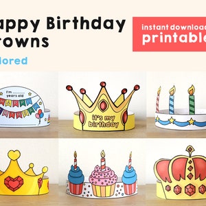 Happy Birthday Paper Crowns Party B-day Printable Kids Craft Birthday ...