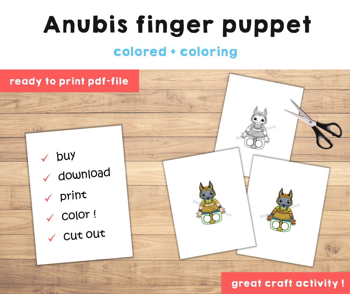 Anubis Paper Craft Printable Ancient Egypt Finger God Puppet Kids Craft ...