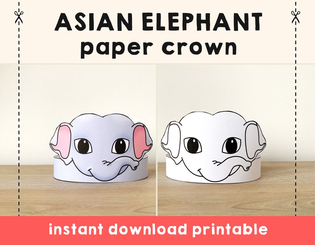 Elephant Paper Crown Party Coloring Printable Kids Craft Woodland ...
