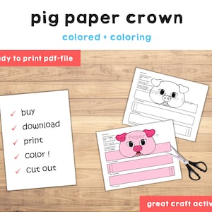 Pig Paper Crown Template Coloring Activity Printable Kids Craft Farm ...