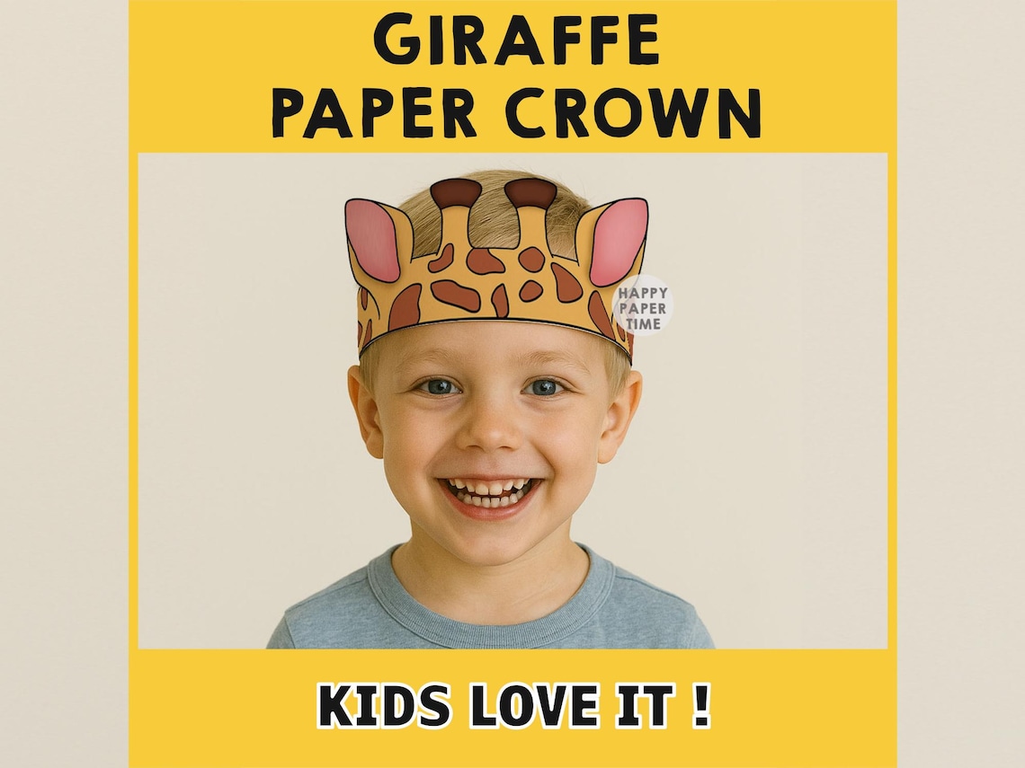 Giraffe Ears Paper Crown Party Coloring Printable Kids Craft Safari ...