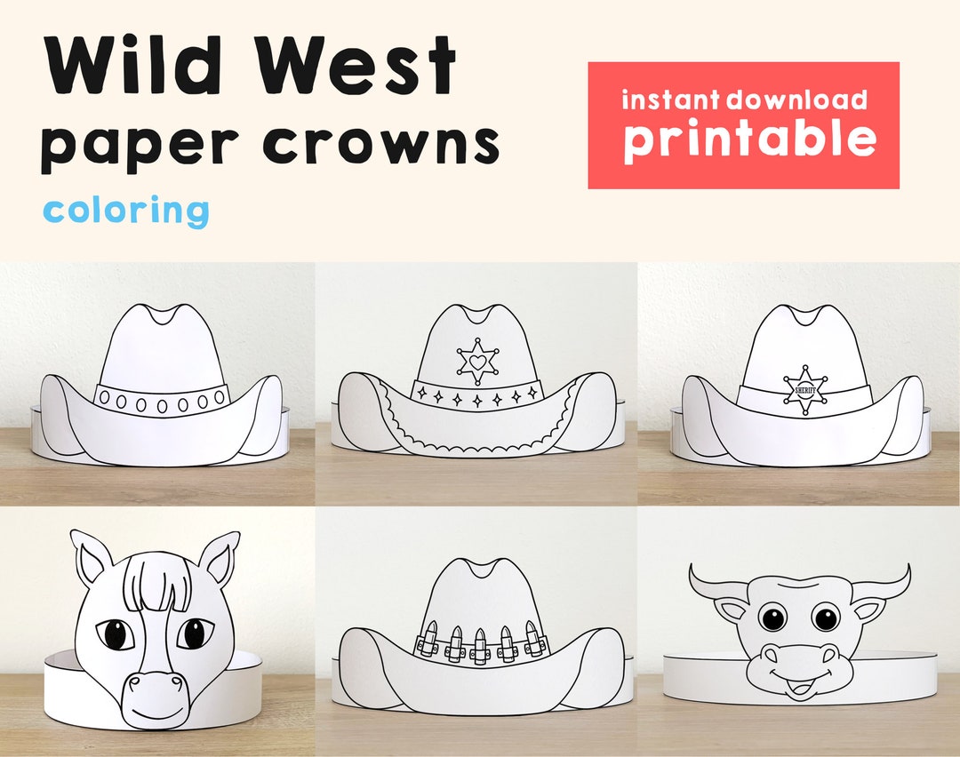 Wild West Paper Crown Coloring Headband Cowboy Sheriff Cowgirl - Etsy