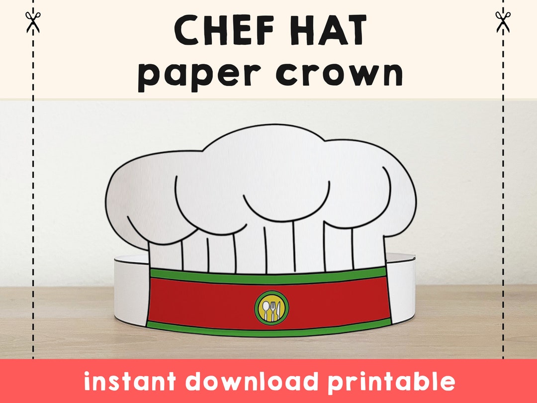 Chef Hat Cook Paper Crown Restaurant Party Printable Kids Craft ...
