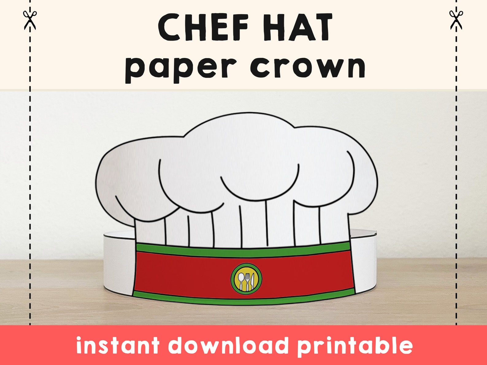 Chef Hat Cook Paper Crown Restaurant Party Printable Kids Craft ...