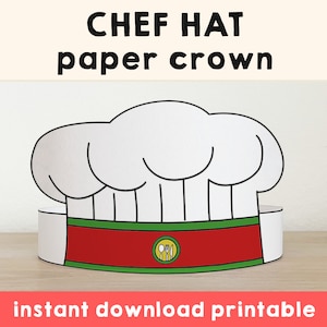 Chef Hat Cook Paper Crown Restaurant Party Printable Kids Craft ...
