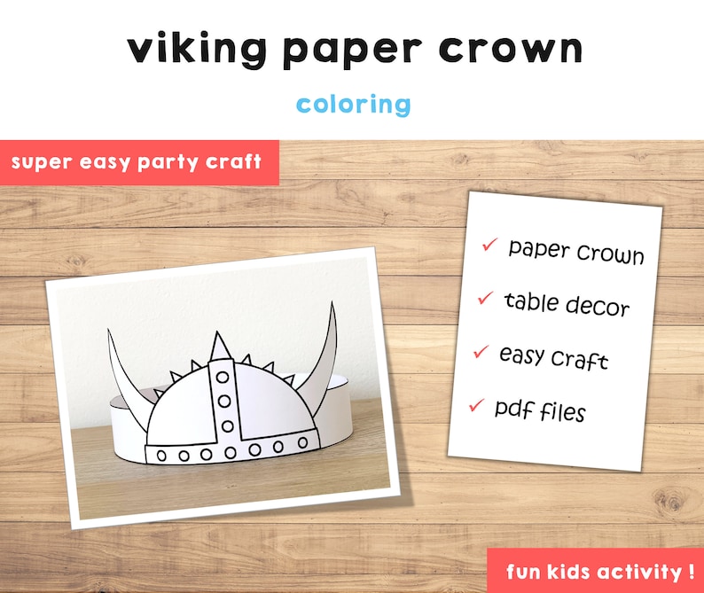 Viking Paper Crown Activity Printable Kids Craft Helmet | Etsy