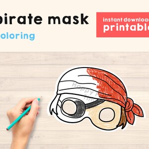 Pirate Mask Costume Coloring Printable Party Favor Craft Activity ...