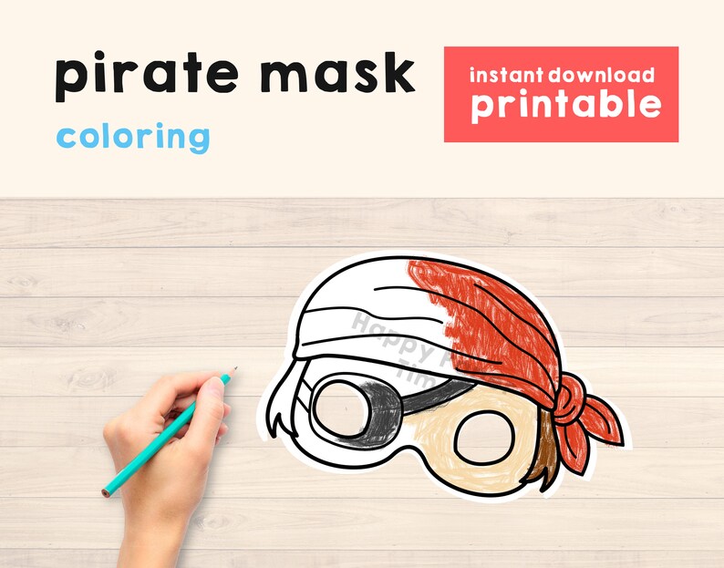 Pirate Mask Costume Coloring Printable Party Favor Craft Activity ...