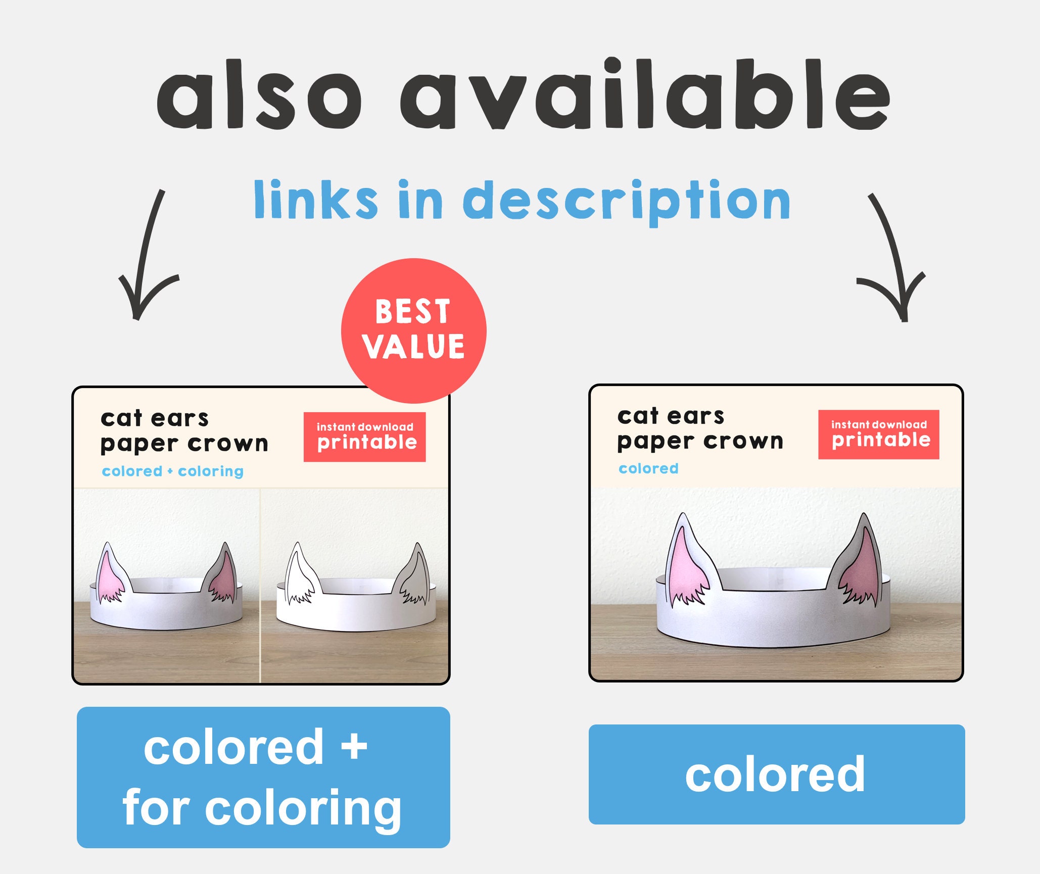 Cat Ears Paper Crown Party Coloring Printable Kids Craft - Etsy