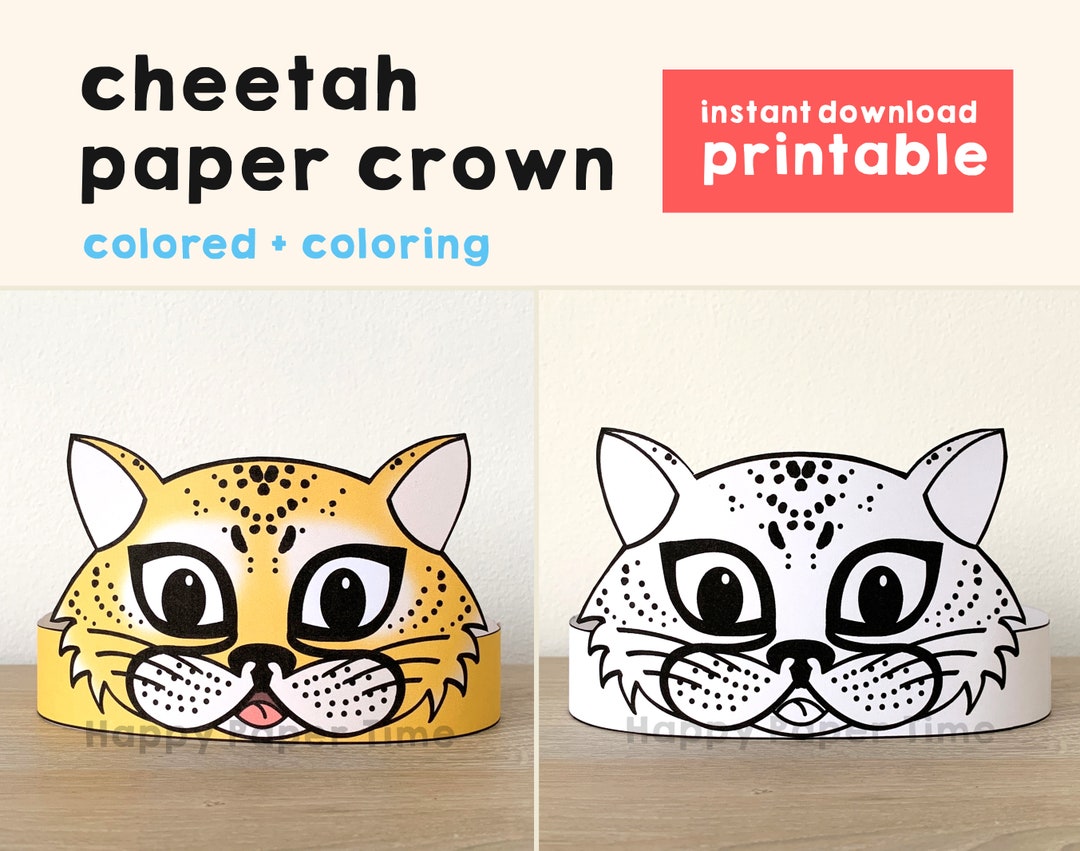 Cheetah Paper Crown Party Coloring Printable Kids Craft Safari Birthday ...