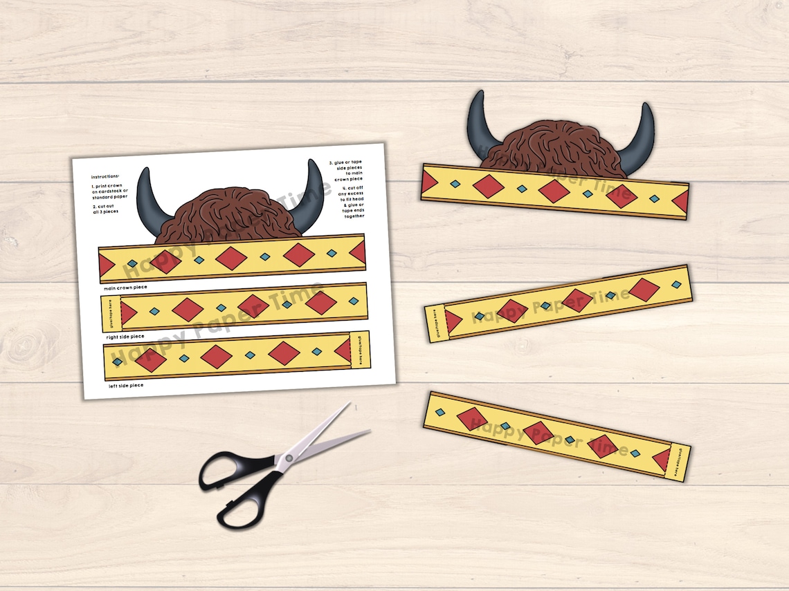 Native American Paper Craft Bison Headdress Crown Party Template ...