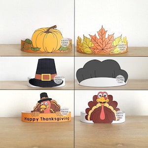 Thanksgiving Paper Crowns Headbands Craft Hat Printable Kids Pilgrim ...