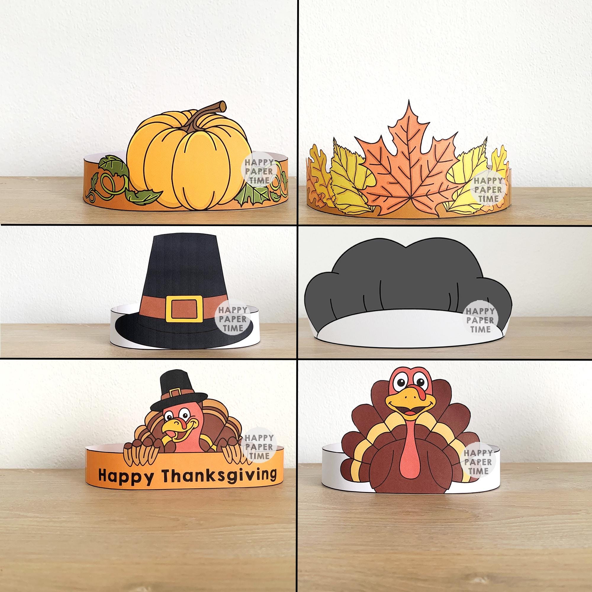 Thanksgiving Paper Crowns Headbands Craft Hat Printable Kids Pilgrim ...