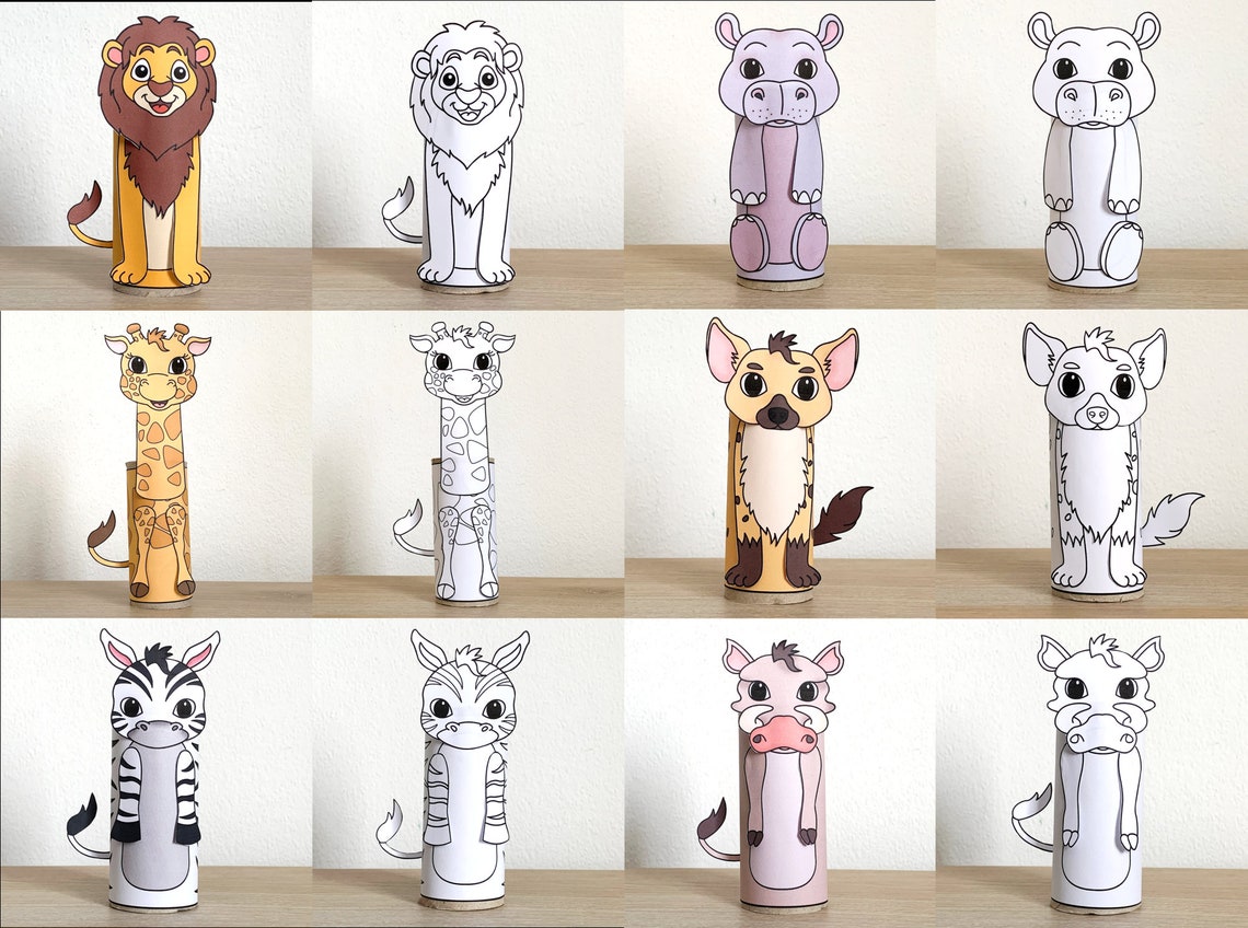 African Animals Toilet Paper Roll Craft Safari Party Coloring - Etsy