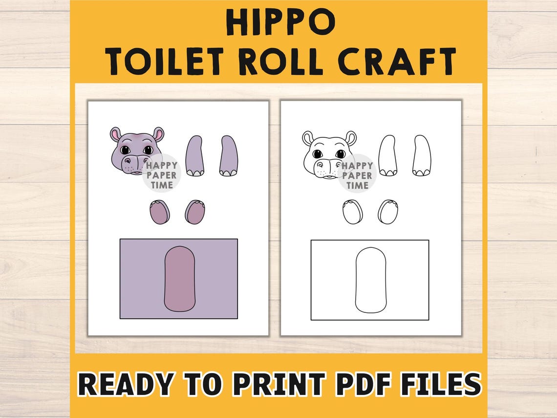 Hippo Toilet Paper Roll Craft African Animal Safari Party Coloring ...