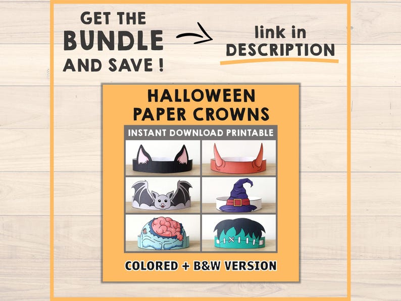 Halloween Paper Crowns Witch Zombie Bat Devil Frankenstein Printable ...
