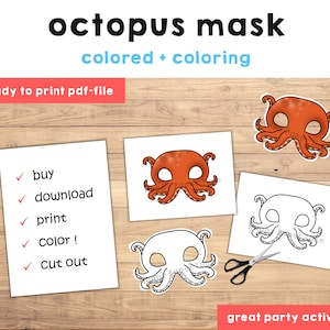Octopus Mask Template Costume Kids Diy Ocean Sea Animal Party Fun Favor ...