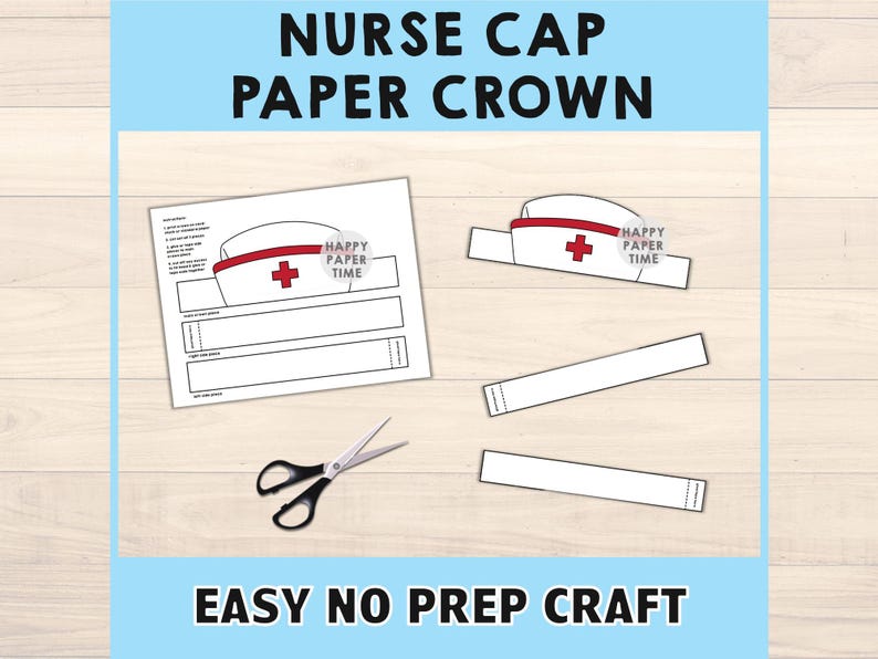 Nurse Cap Hat Paper Crown Party Coloring Printable Kids Craft Doctor ...