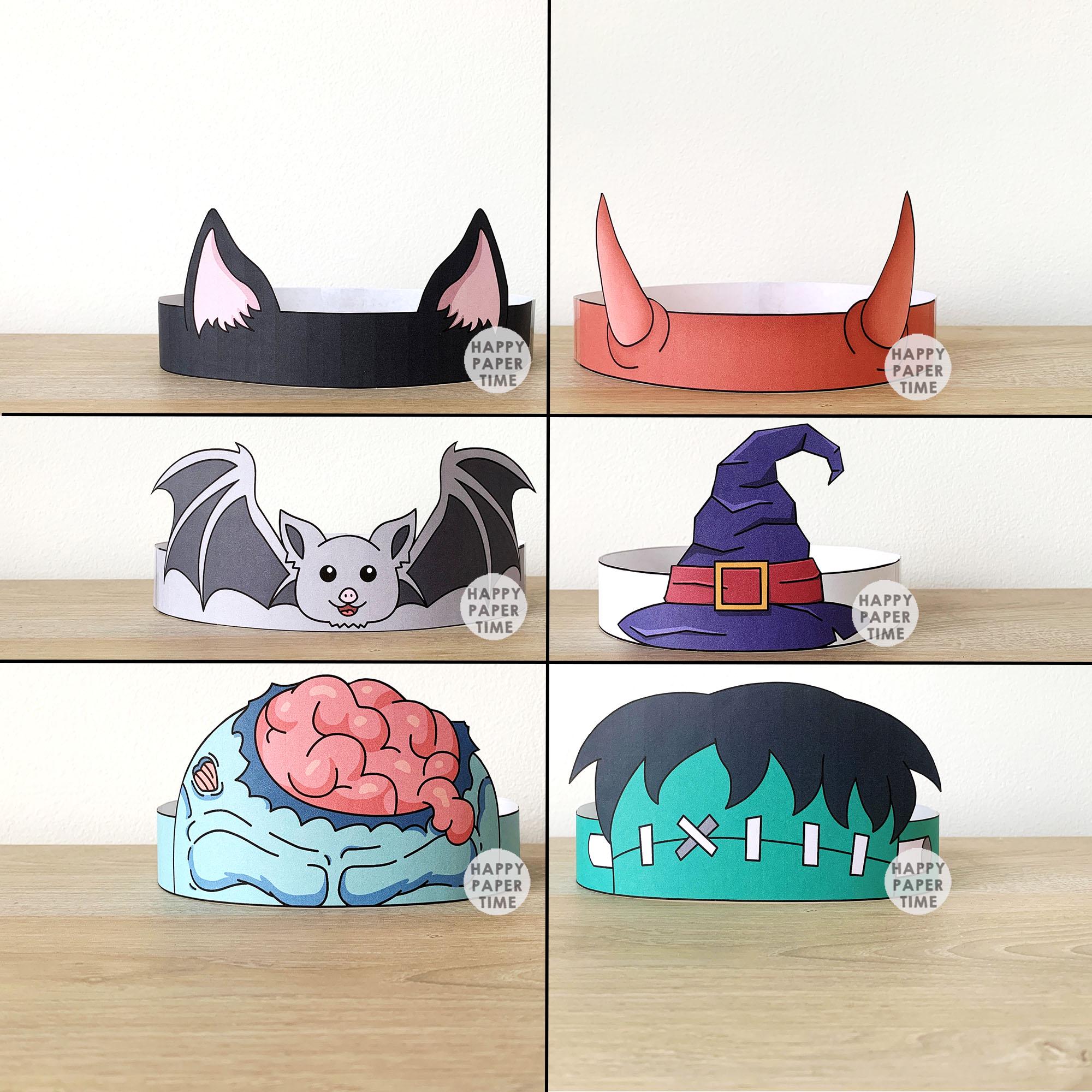 Halloween Paper Crowns Witch Zombie Bat Devil Frankenstein Printable ...